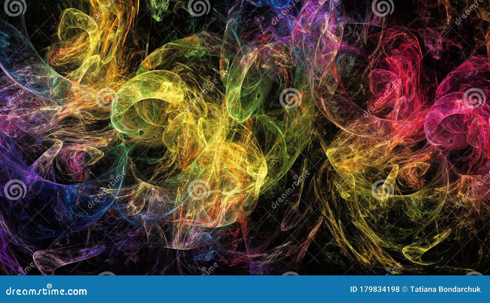 Abstract Neon Fractal Illustration in the Form of Smoke on a Dark ...