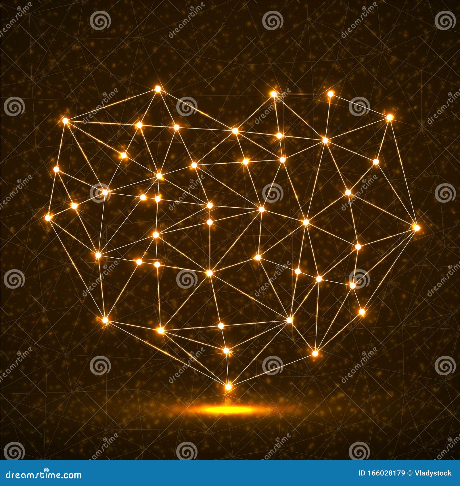 Abstract Neon Geometric Heart of Lines and Dots, Glowing Polygonal ...