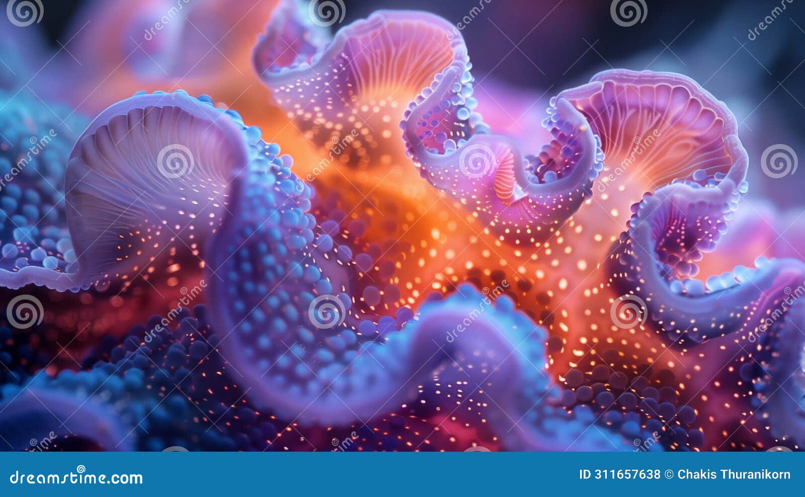 Abstract Neon-glowing, Jellyfish-like Coral Forms in a Deep-sea ...