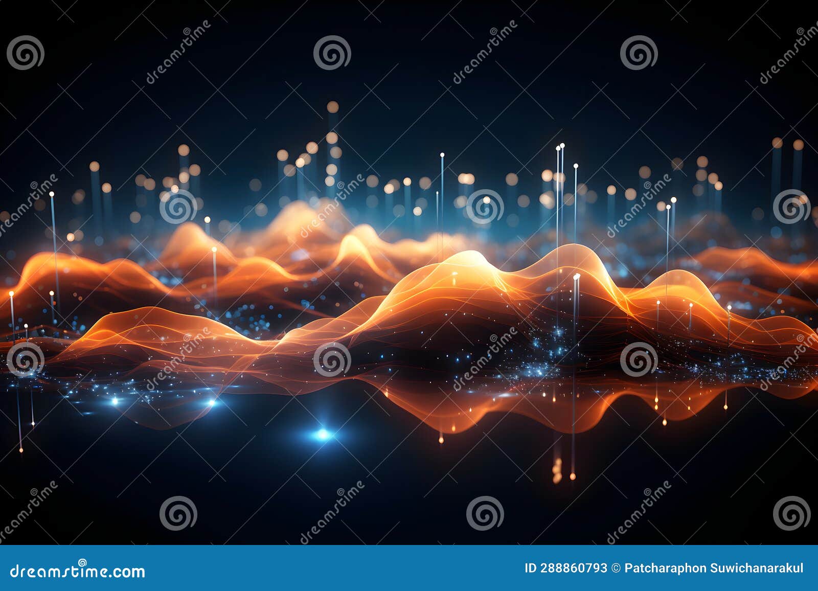 Abstract Neon Glowing Wave with Glowing Particle, Long Exposure Light ...