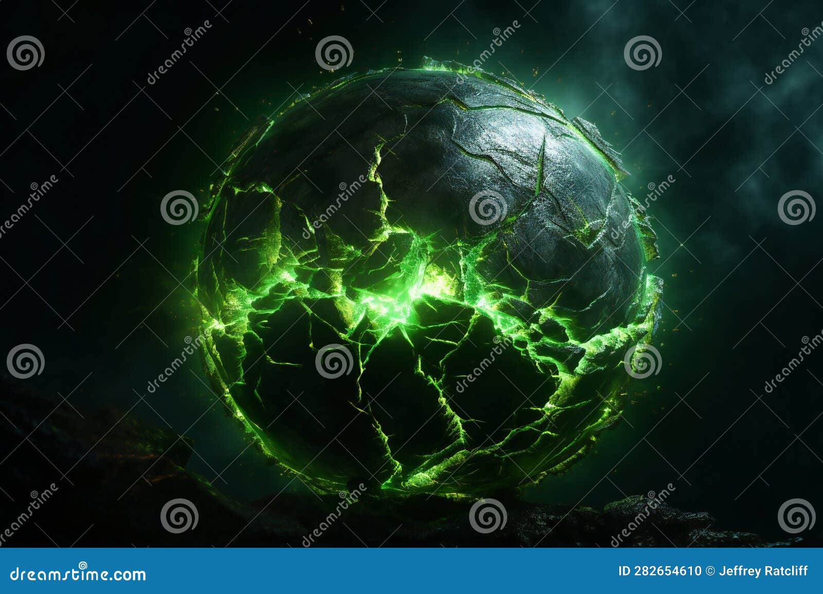 Abstract Neon Green Glow Exploding through a Large Black Boulder Stock ...