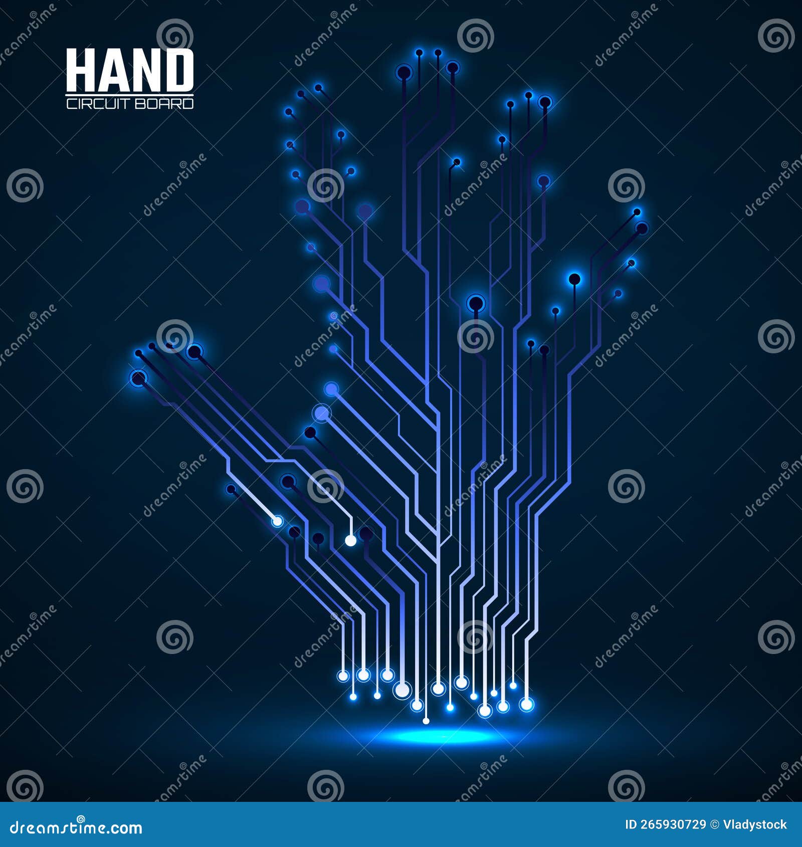 Abstract Neon Hand of Circuit Board, Glowing Technology Concept Stock ...