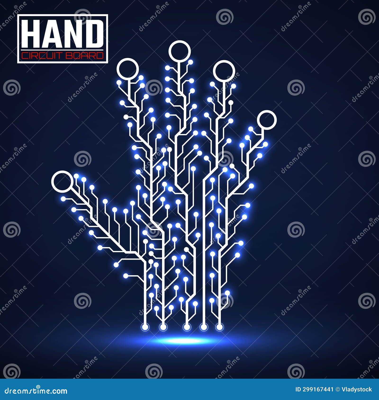 Abstract Neon Hand of Circuit Board, Glowing Technology Concept Stock ...