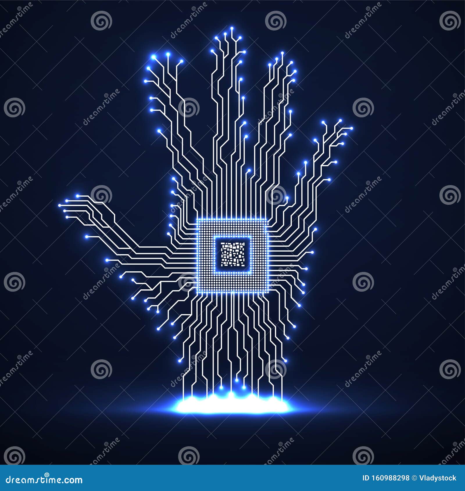 Abstract Neon Hand with Cpu Stock Vector - Illustration of industry ...