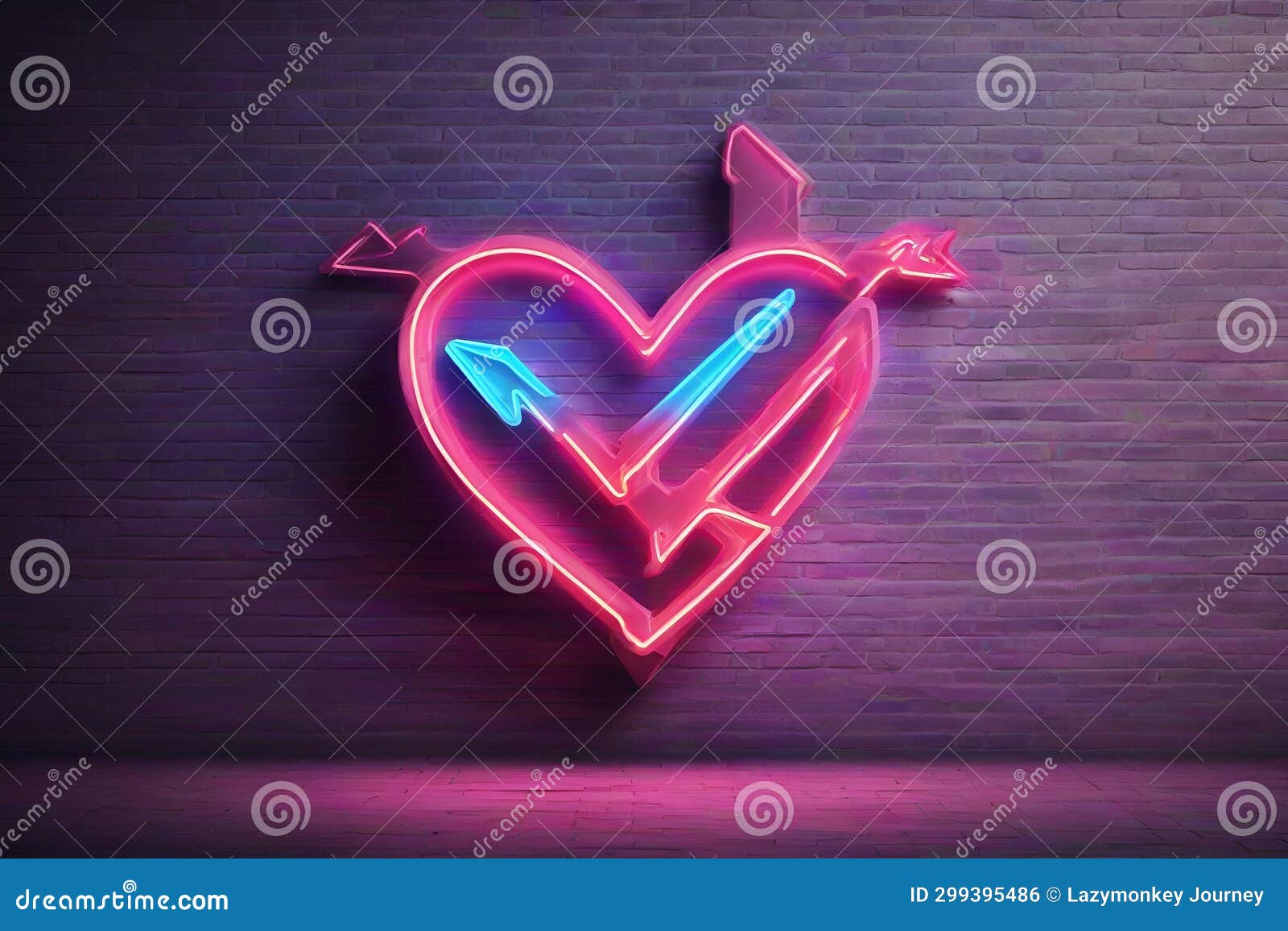 Abstract Neon Heart on Brick Wall Background Stock Illustration ...