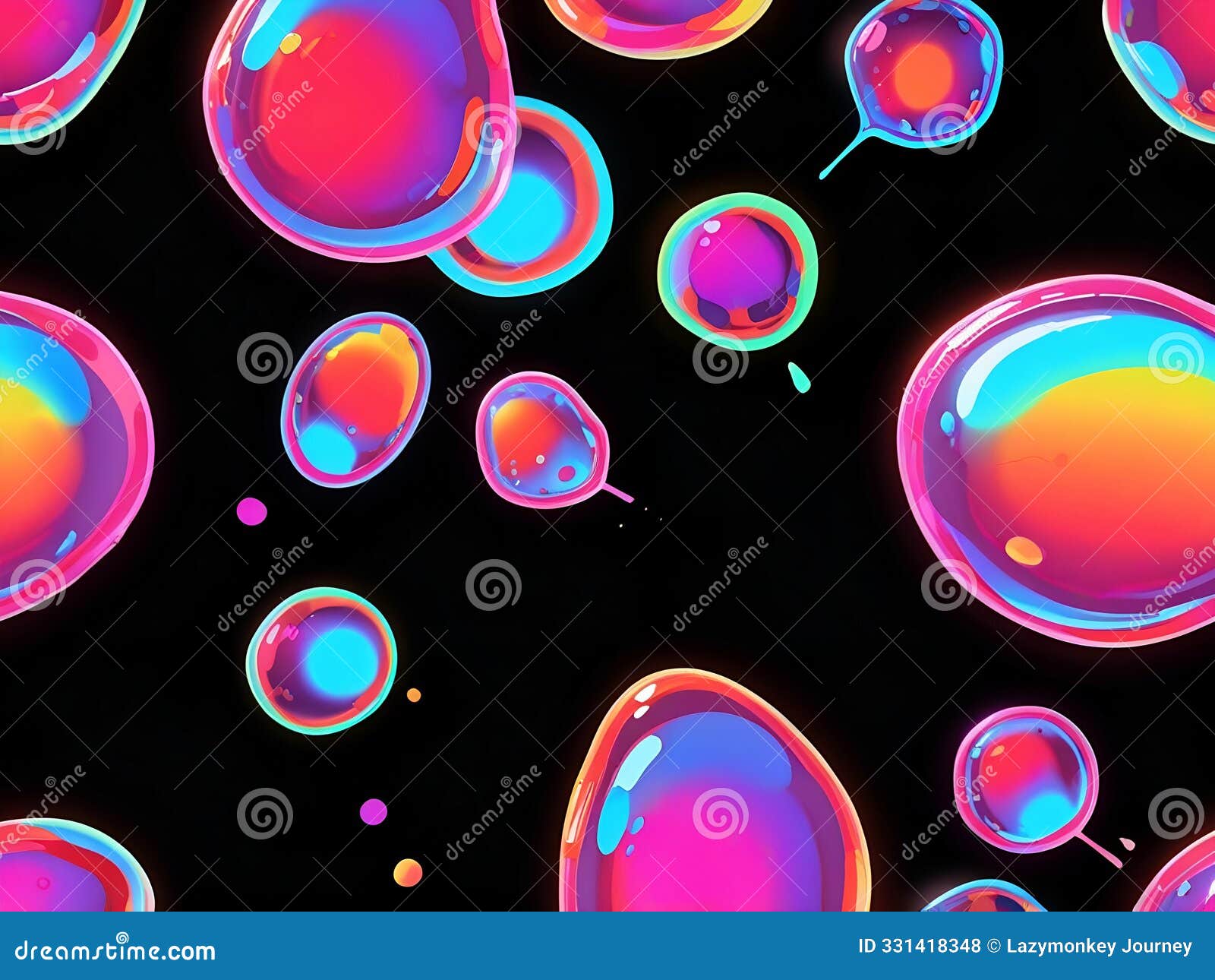 Abstract Neon Holographic 3d Liquid Blobs Colored Spheres Bubbles on an ...