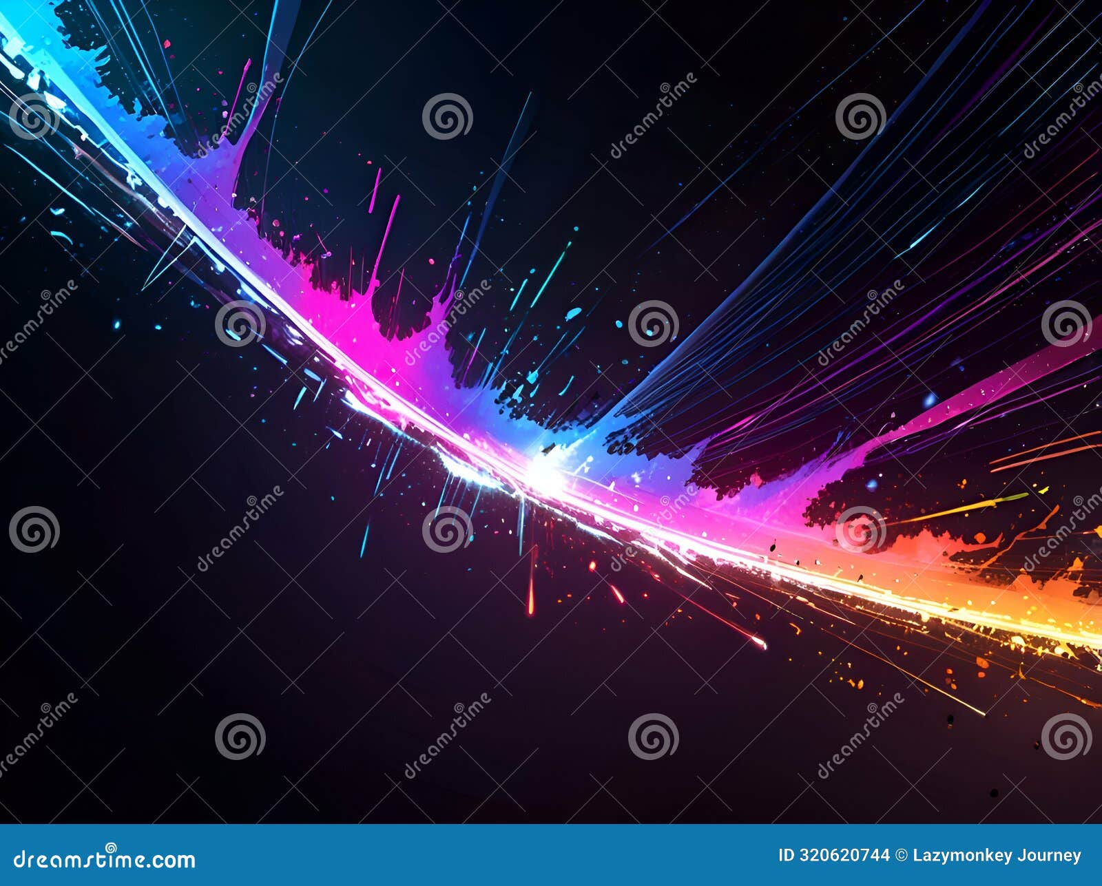 Abstract Neon Illuminated Digital Splash of Glowing Particles and Flare ...