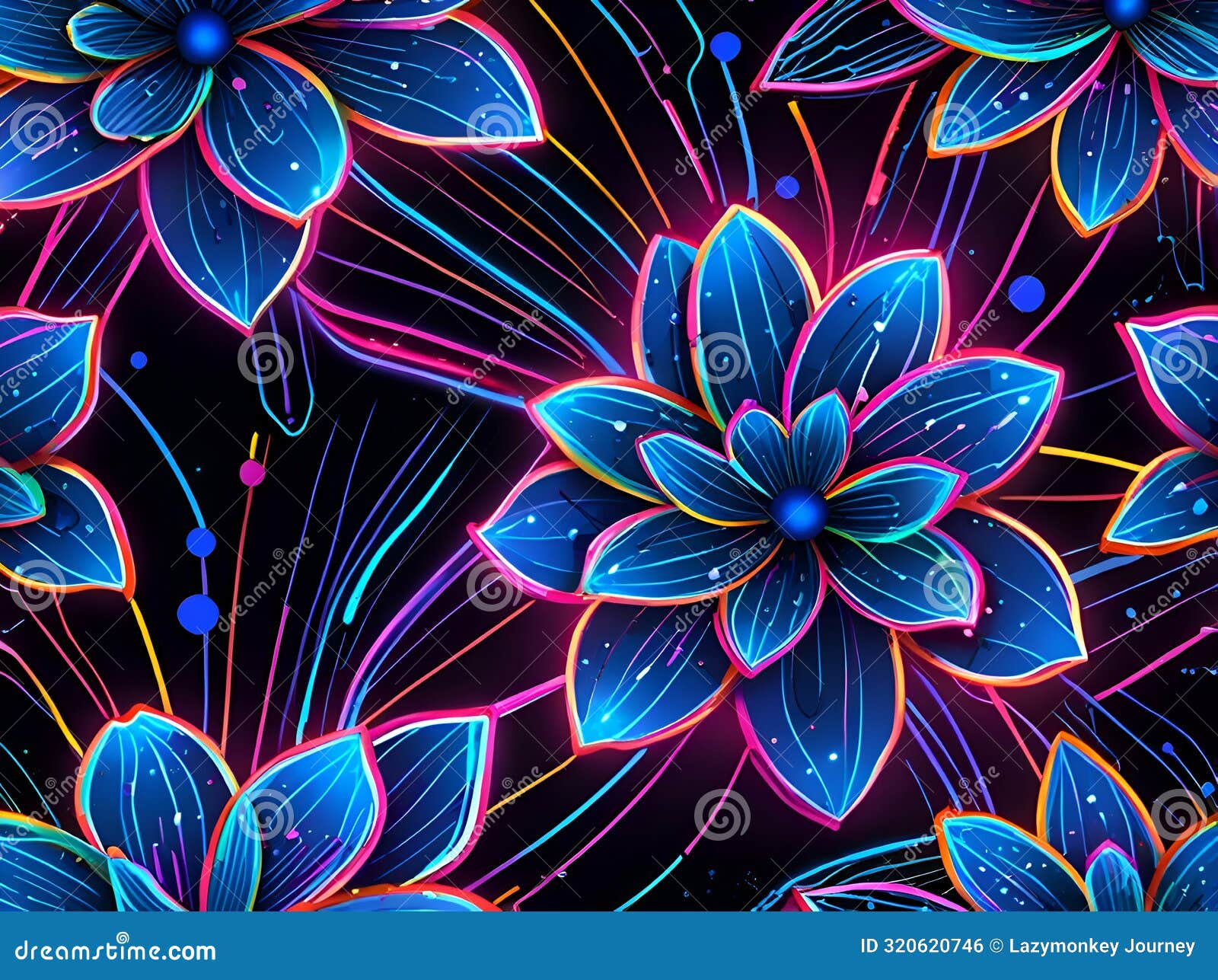 Abstract Neon Illuminated Flowers Wireframe Stock Illustration ...