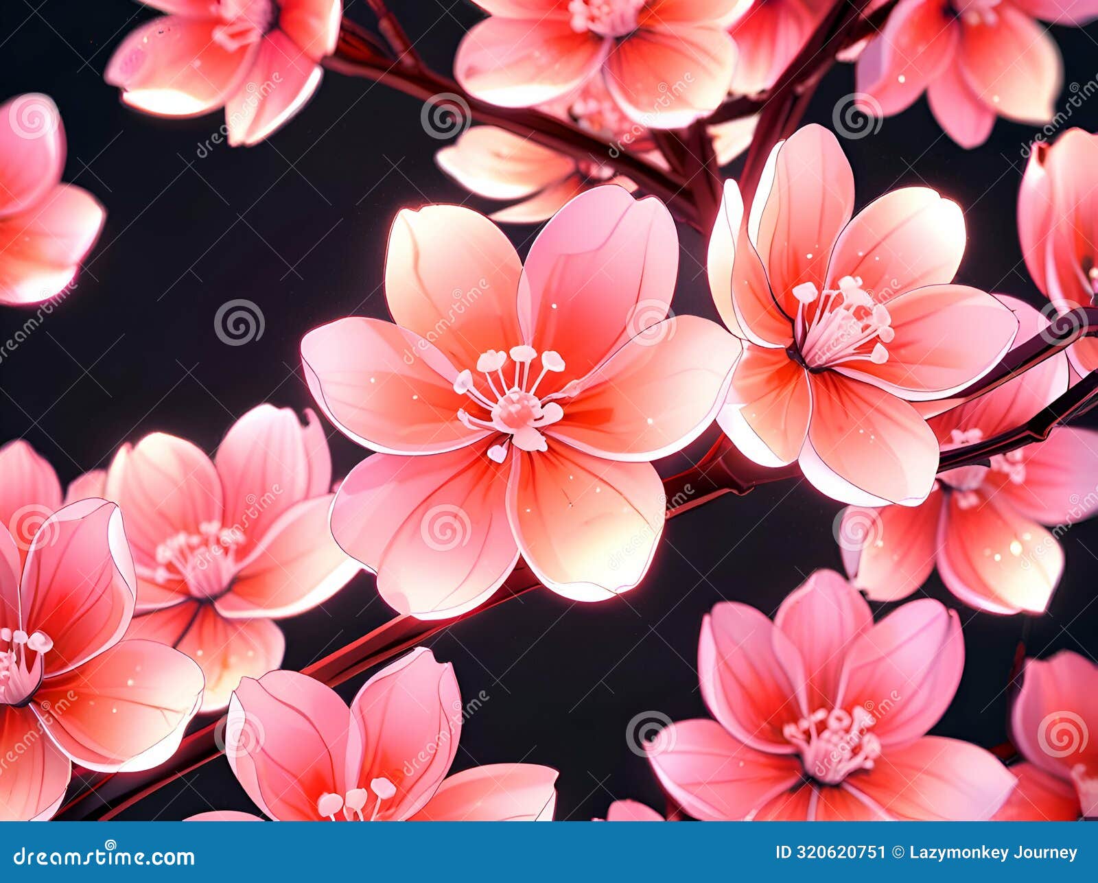 Abstract Neon Illuminated Pink Cherry Blossom Stock Illustration ...
