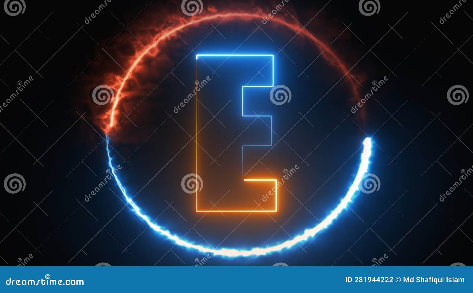 Abstract Neon Letter E Logo Design with Fire Circle. Alphabet E Glowing ...