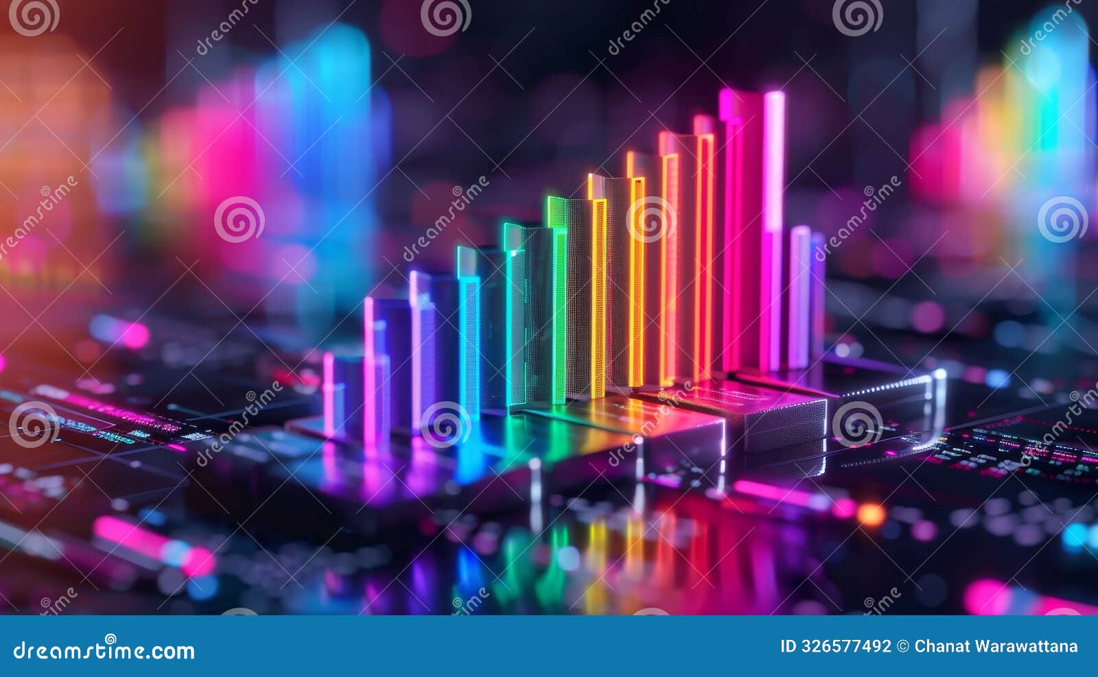Abstract Neon Light Bar Graph on Circuit Board - Technology Growth ...