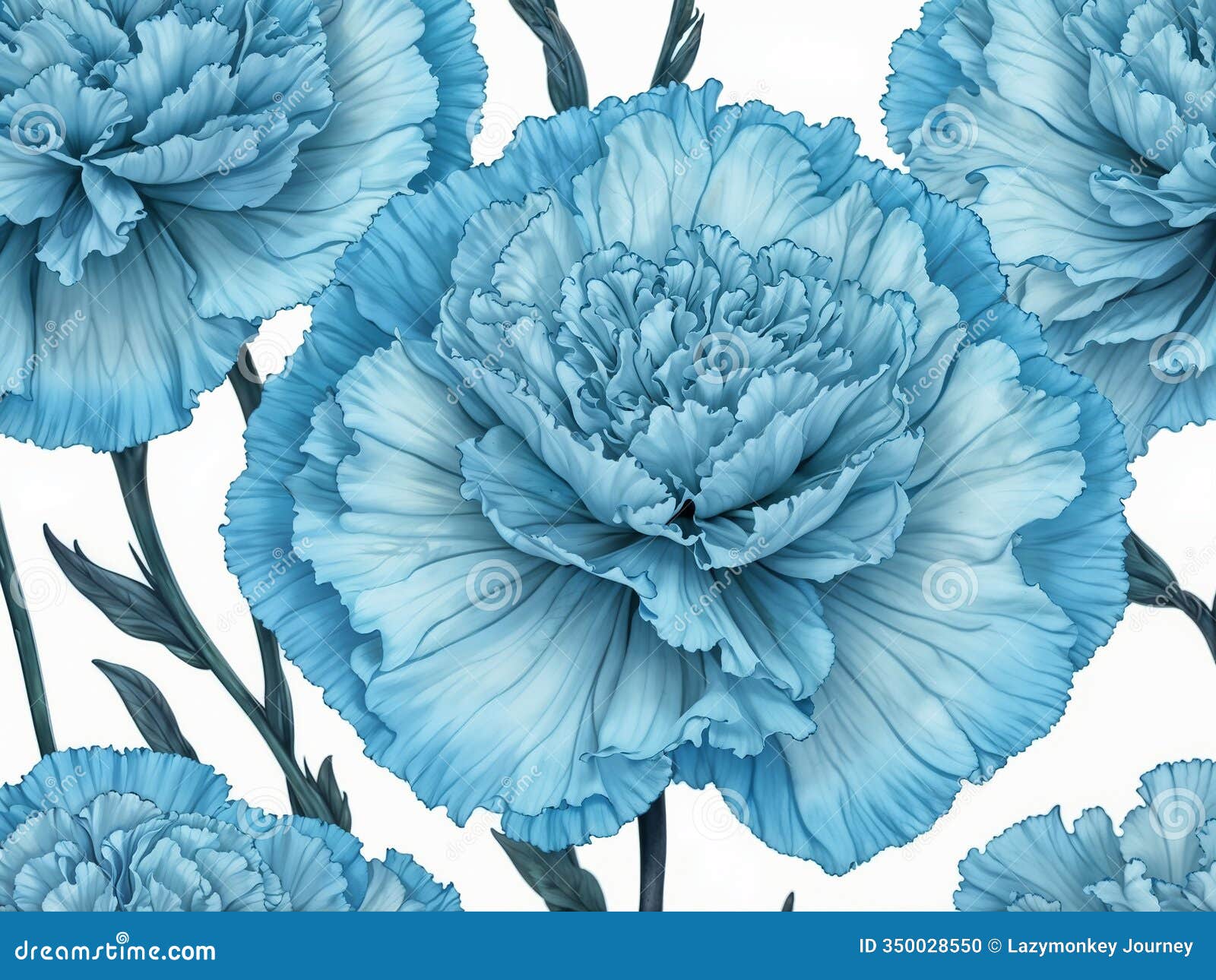 Abstract Neon Light Blue Carnation Flower White Background Stock ...