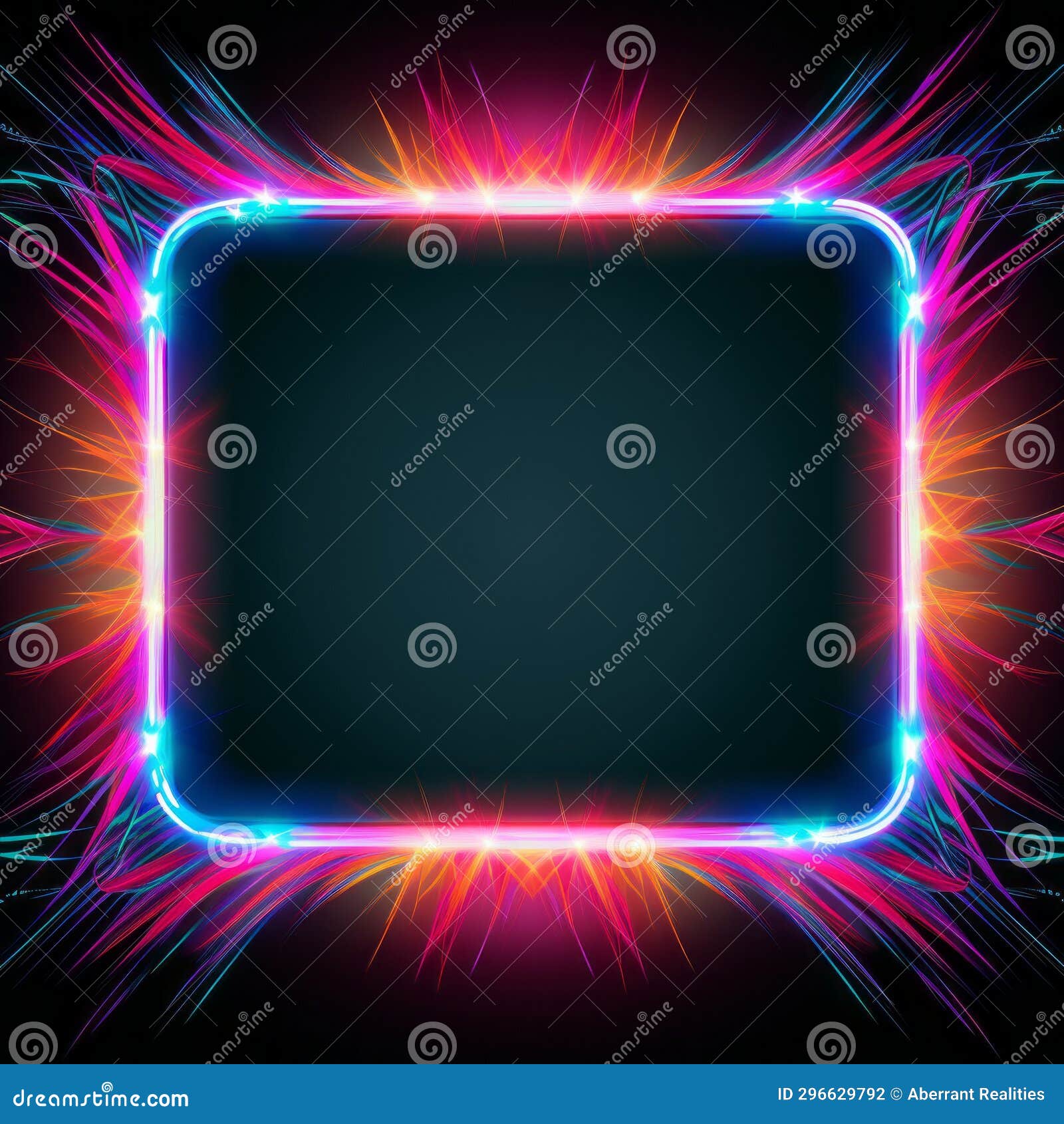 Abstract Neon Light Frame on Black Background with Space for Text Stock ...