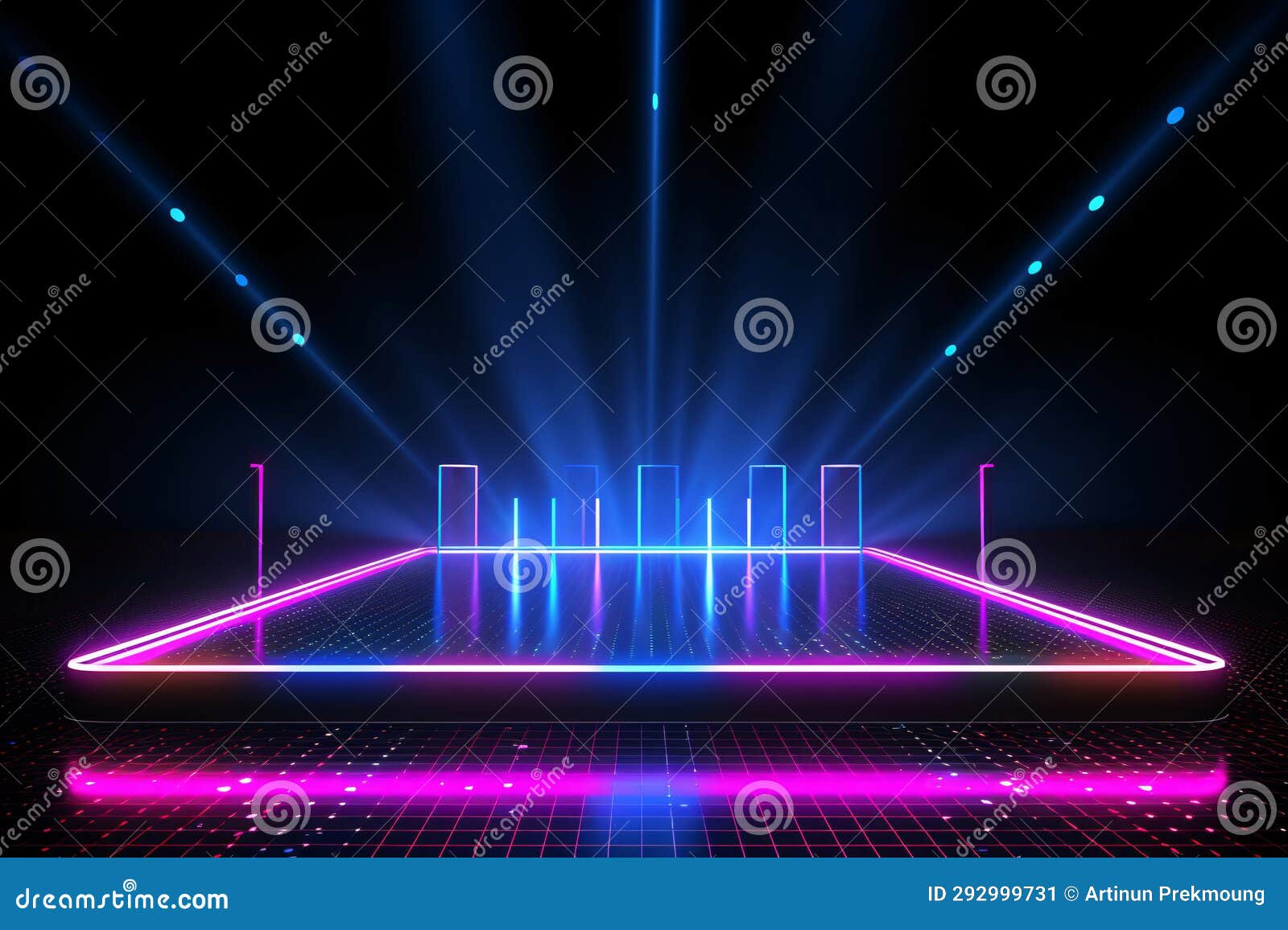 Abstract Neon Light Geometric Background. Glowing Neon Lines. Empty Futuristic Stage Laser ...