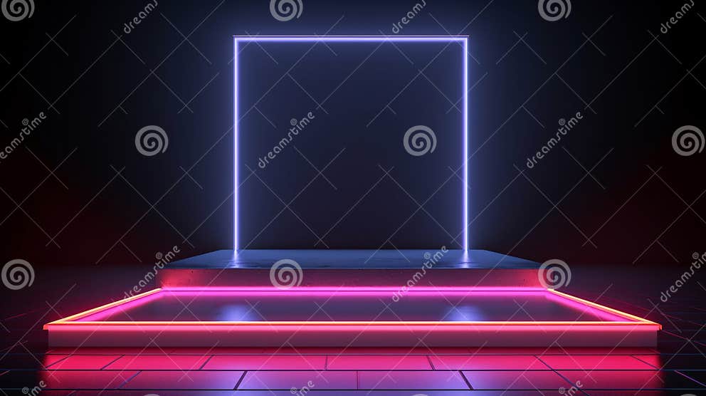 Abstract Neon Light Geometric Background. Rectangle Stage Product ...