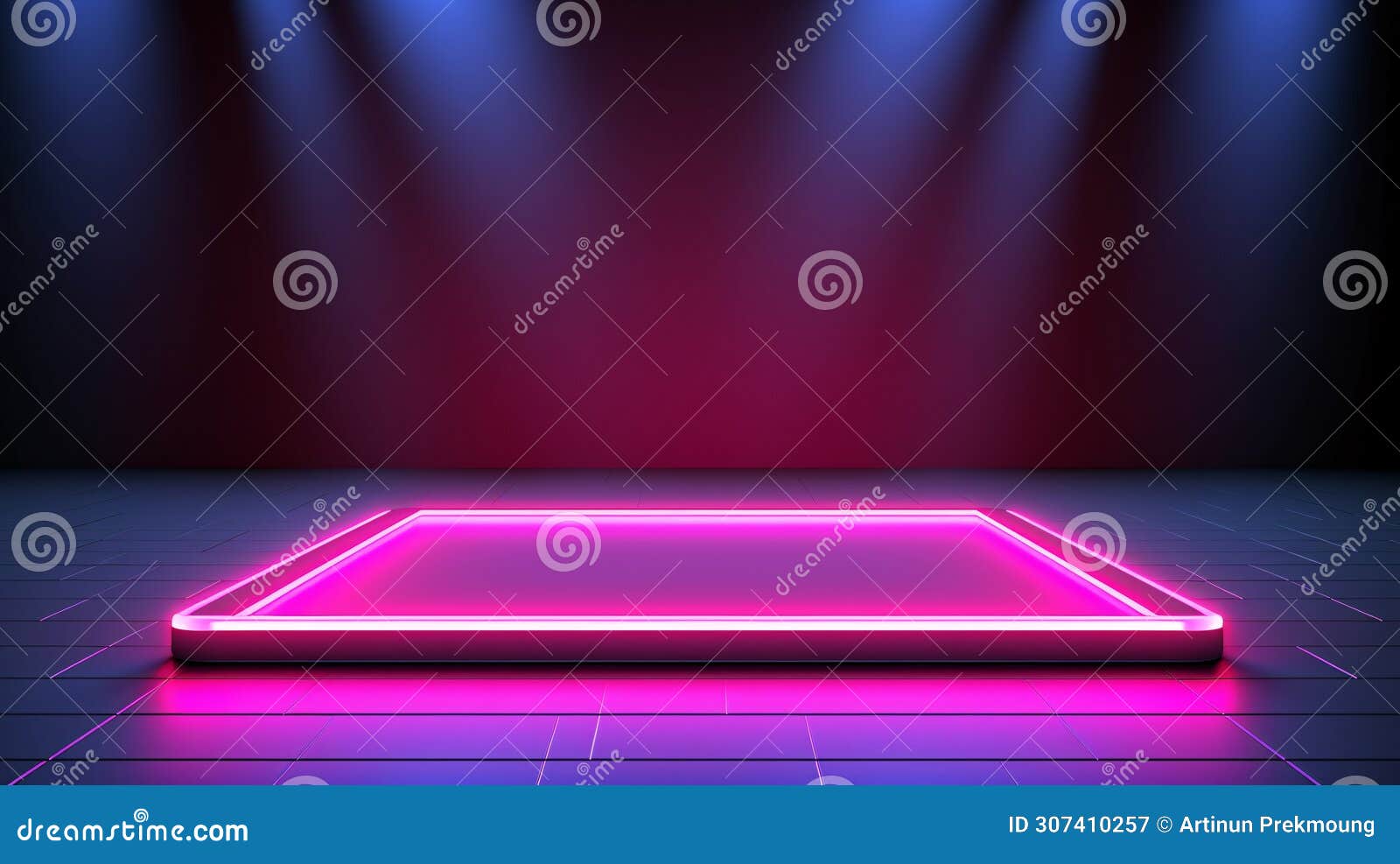 Abstract Neon Light Geometric Background. Rectangle Stage Product ...