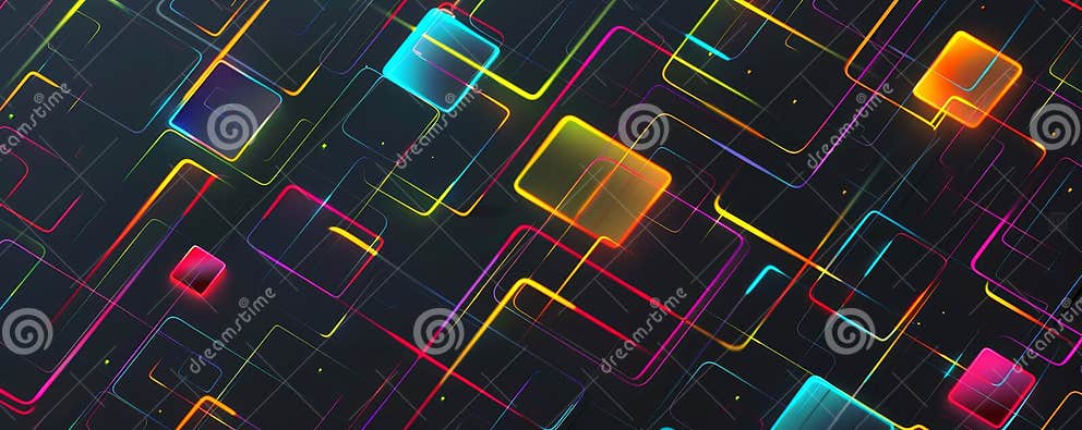 Abstract Neon Light Geometric Pattern with Square and Rectangular ...