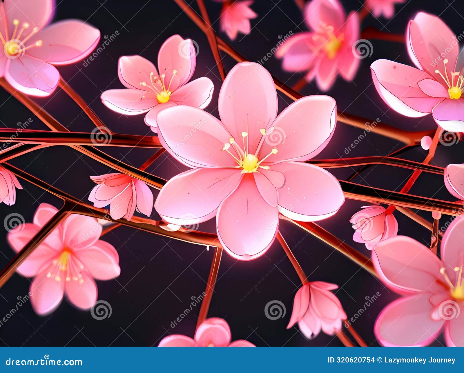 Abstract Neon Light Pink Cherry Blossom Stock Illustration ...