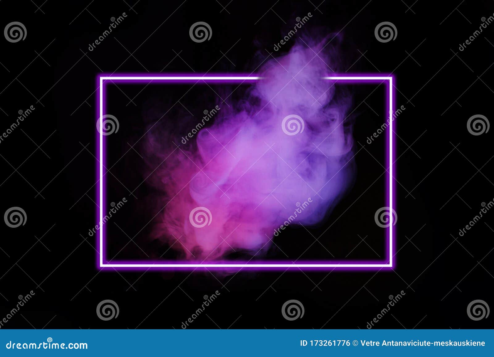 Abstract Neon Light Smoke Effect with Neon Frame on Black Background ...