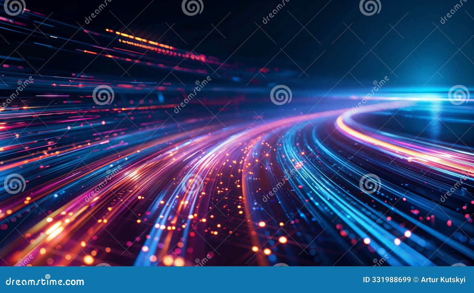 Abstract Neon Light Trails in Digital Environment Stock Image - Image ...