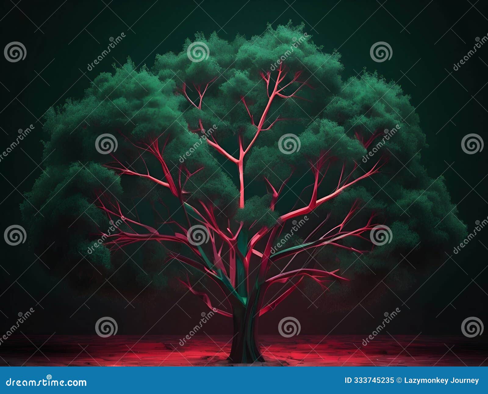 Abstract Neon Light Tree in Dark Green Stock Illustration ...