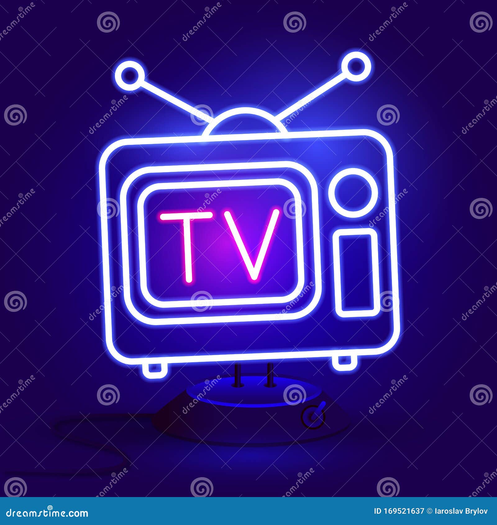 Abstract Neon Light Tv Vector, on a Brick Wall Vector Stock Vector ...