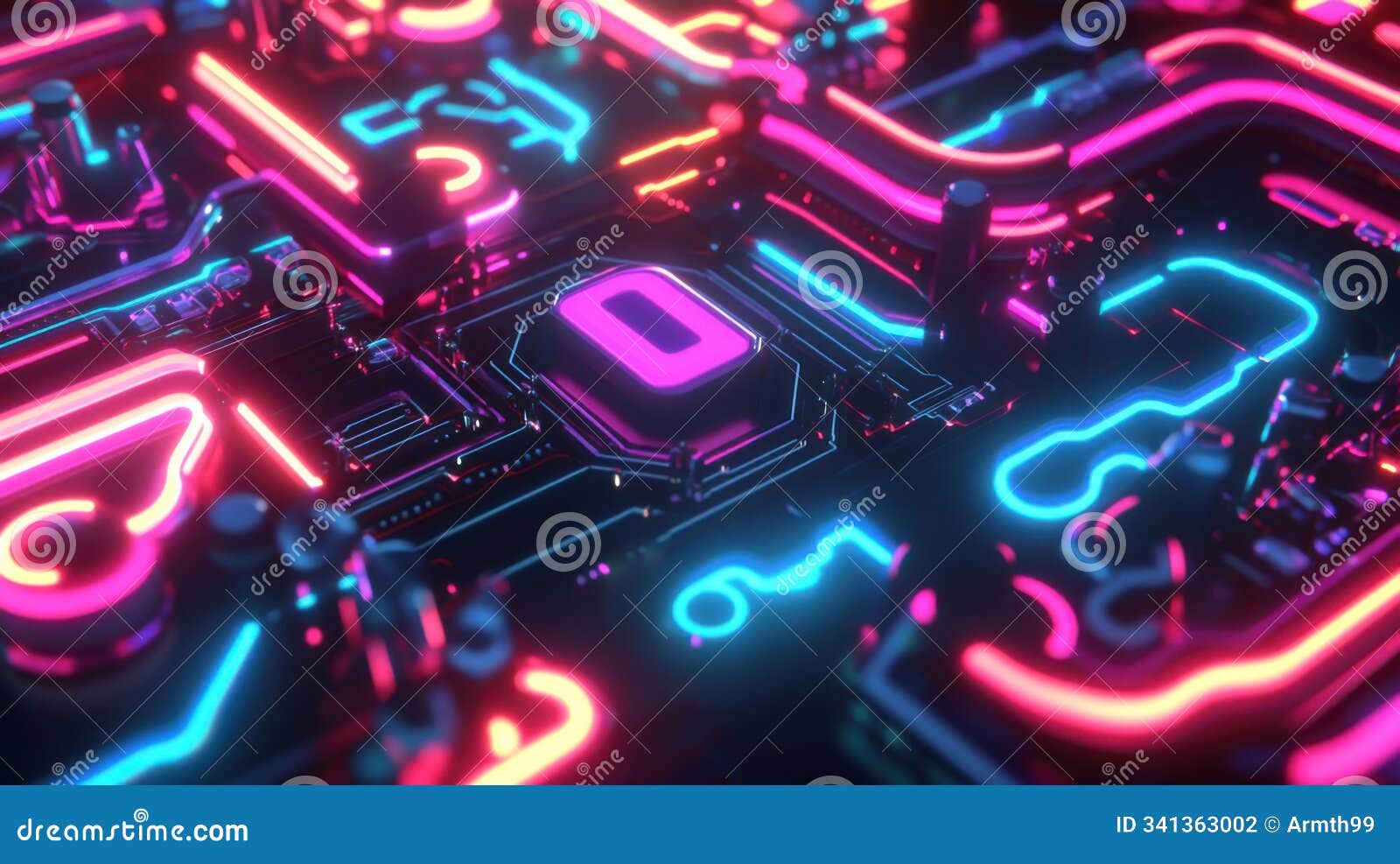 Abstract Neon Lights Pattern on Circuit Board, Technology Background ...