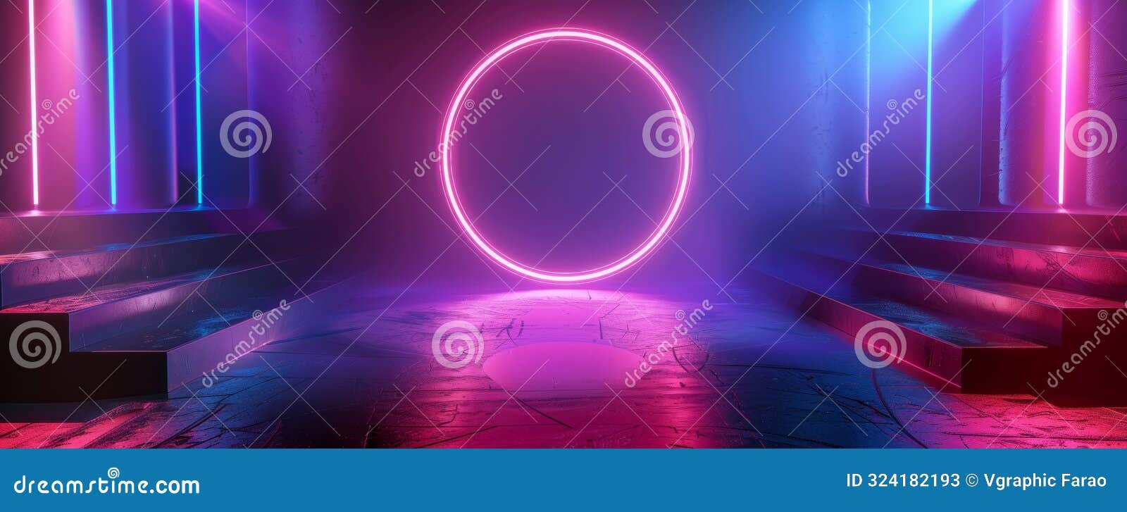 Abstract Neon-lit Stage with Circular Light, Futuristic Concept Stock ...