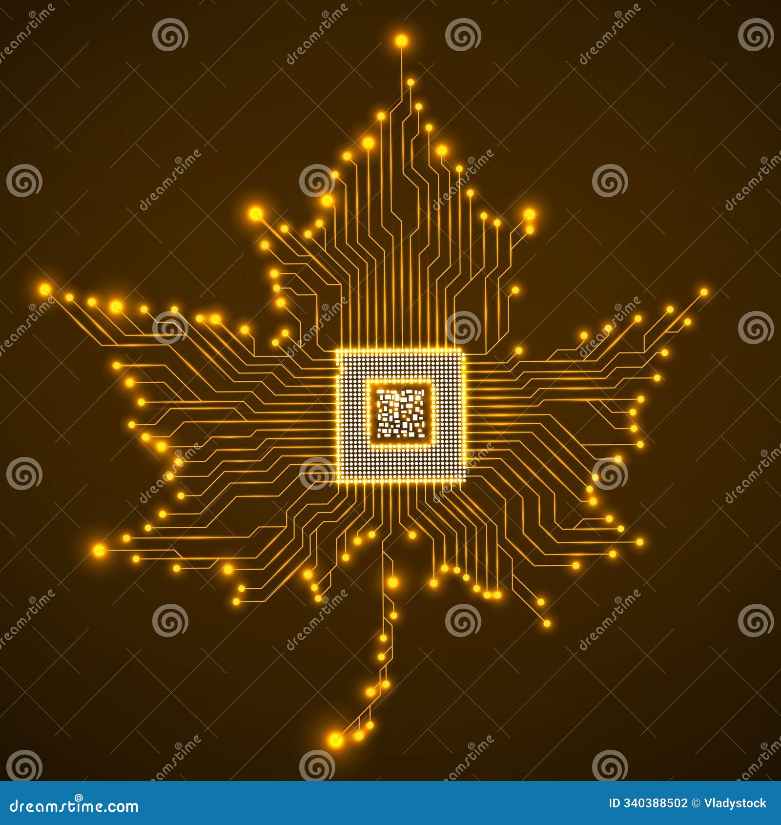 Abstract Neon Maple Leaf with Microprocessor Inside Stock Vector ...