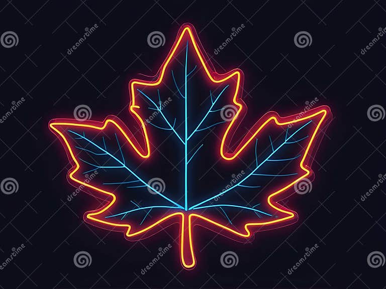 Abstract Neon Maple Leaf Neon Sign Elements Stock Illustration ...