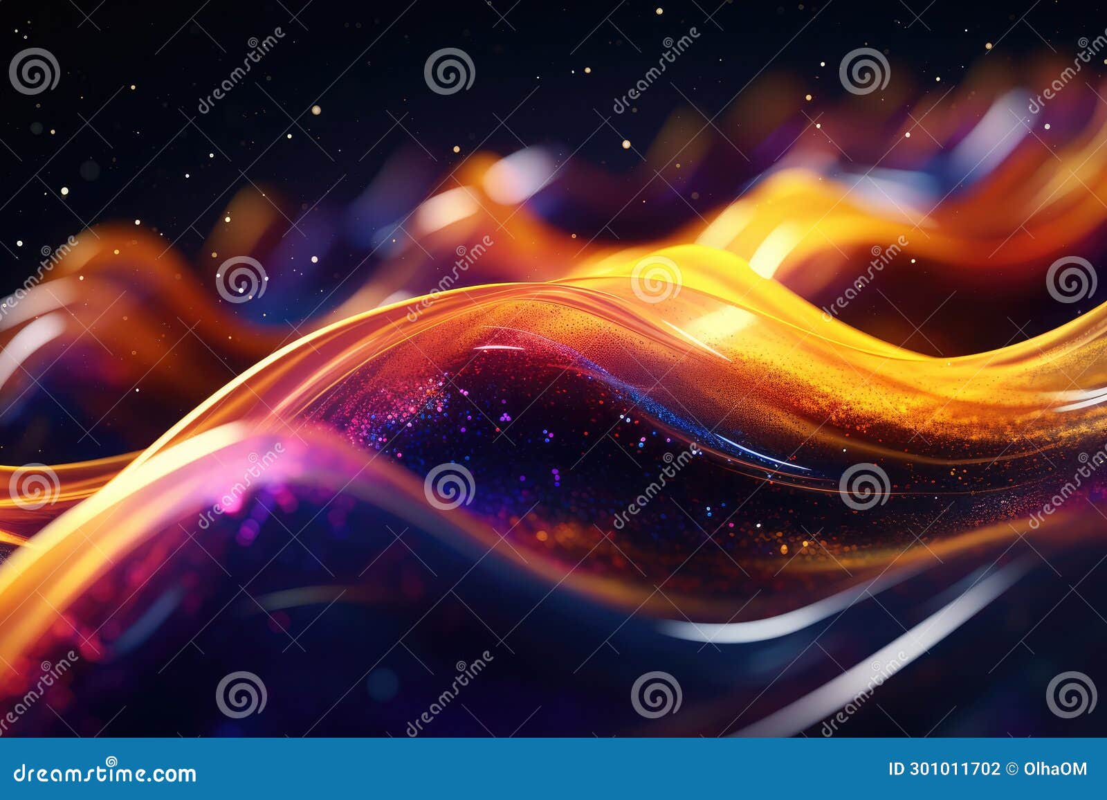 Abstract Neon Multicolor Particles Background. Glowing Bokeh Waves and ...