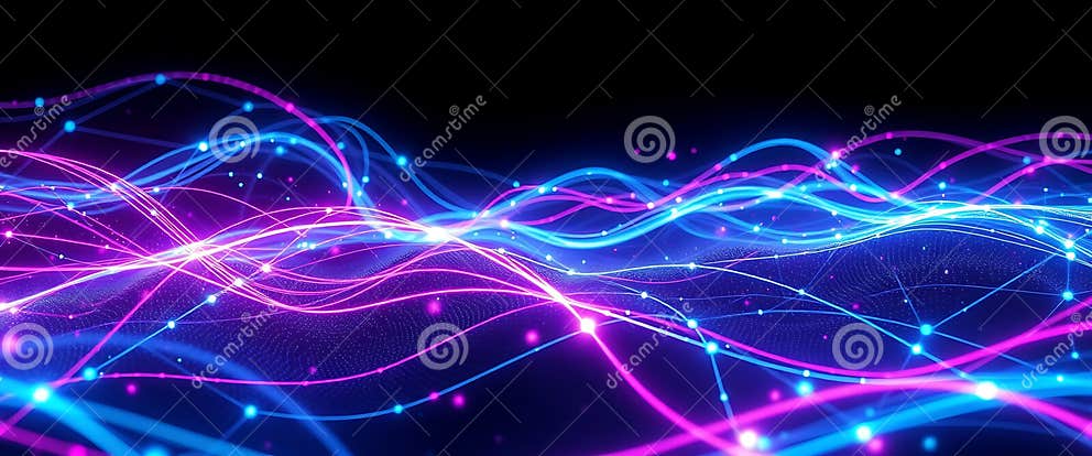 Abstract Neon Network Waves Digital Connections Stock Image - Image of ...