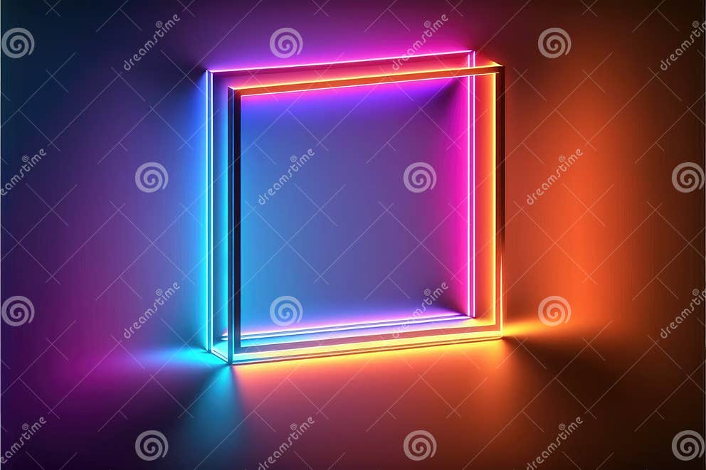 Abstract Neon Overlap Square Frame with Shining Effects Designed. Stock ...