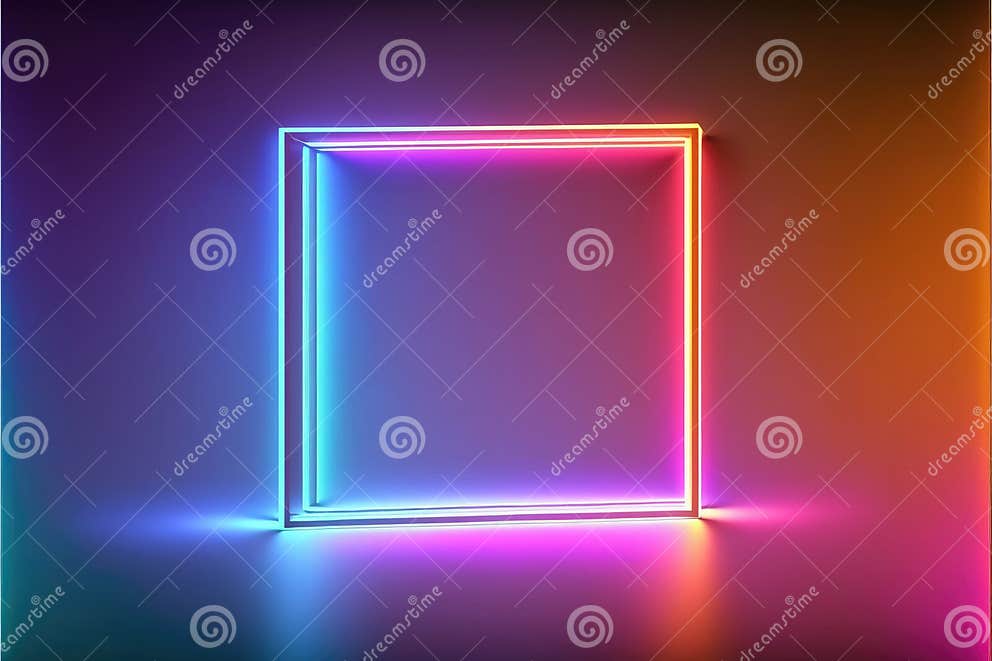 Abstract Neon Overlap Square Frame with Shining Effects Designed. Stock ...