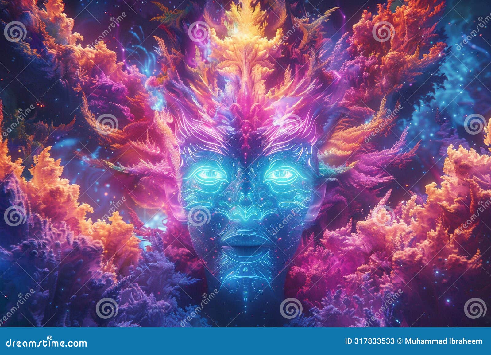 Abstract Neon Patterns Morphing into Celestial Beings Stock Image ...