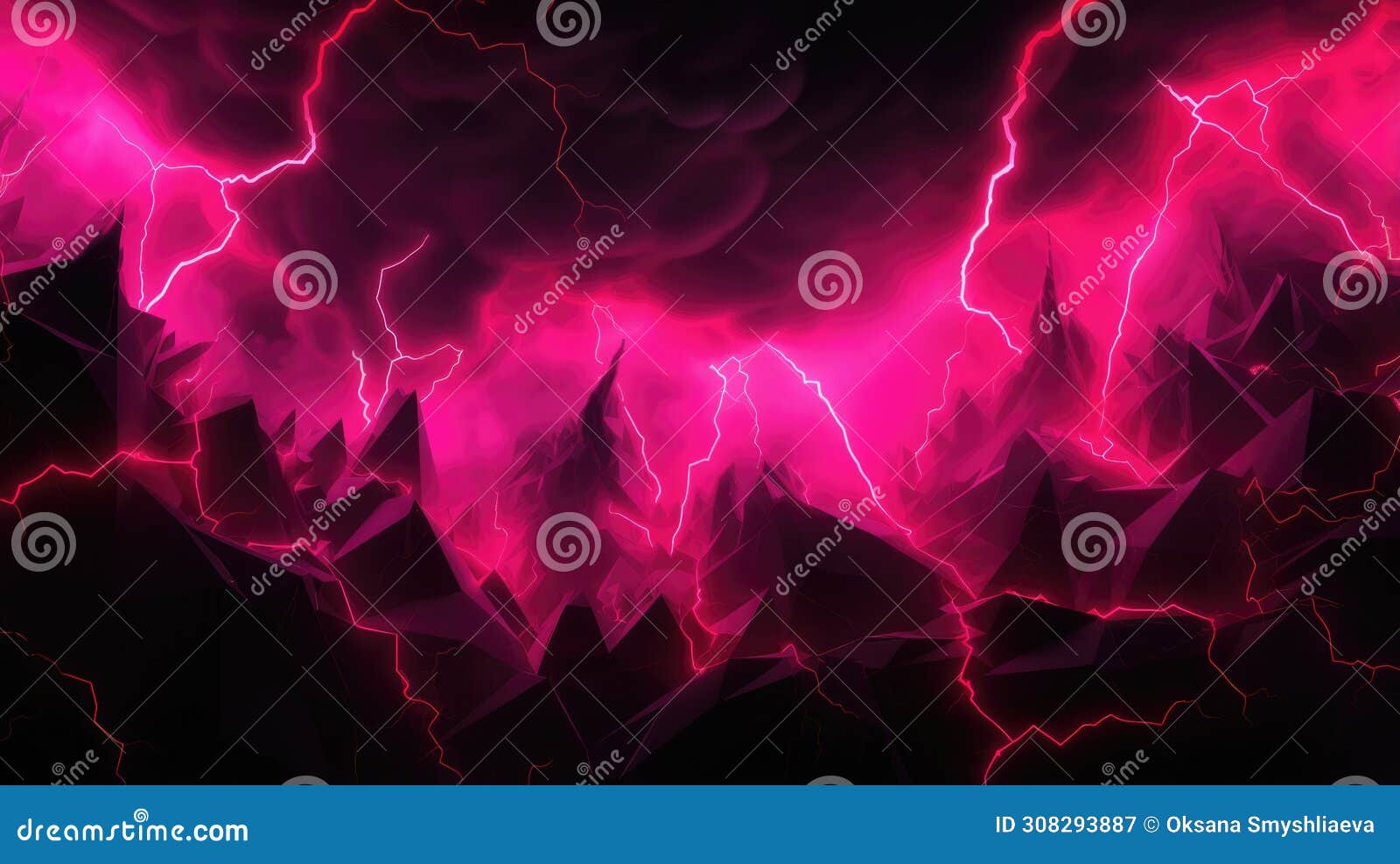 Abstract Neon Pink Lightning Storm Over Jagged Peaks Stock Image ...