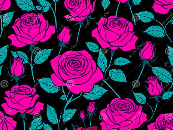 Abstract Neon Pink Pattern with Rose Flowers Stock Illustration ...
