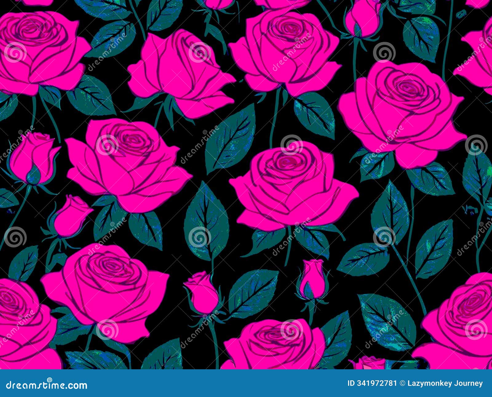 Abstract Neon Pink Rose Flowers Pattern Background Stock Illustration ...