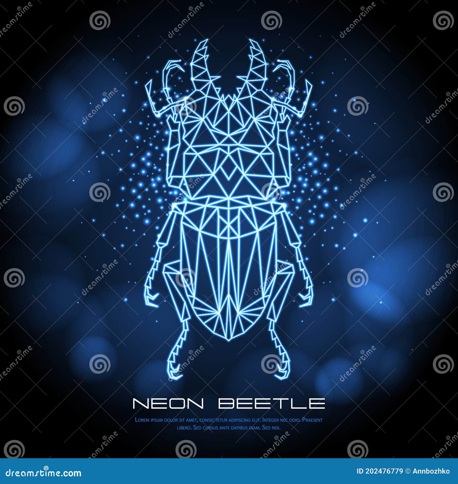 Abstract Neon Polygonal Triangle Beetle. Bug Neon Sign. Entomological ...