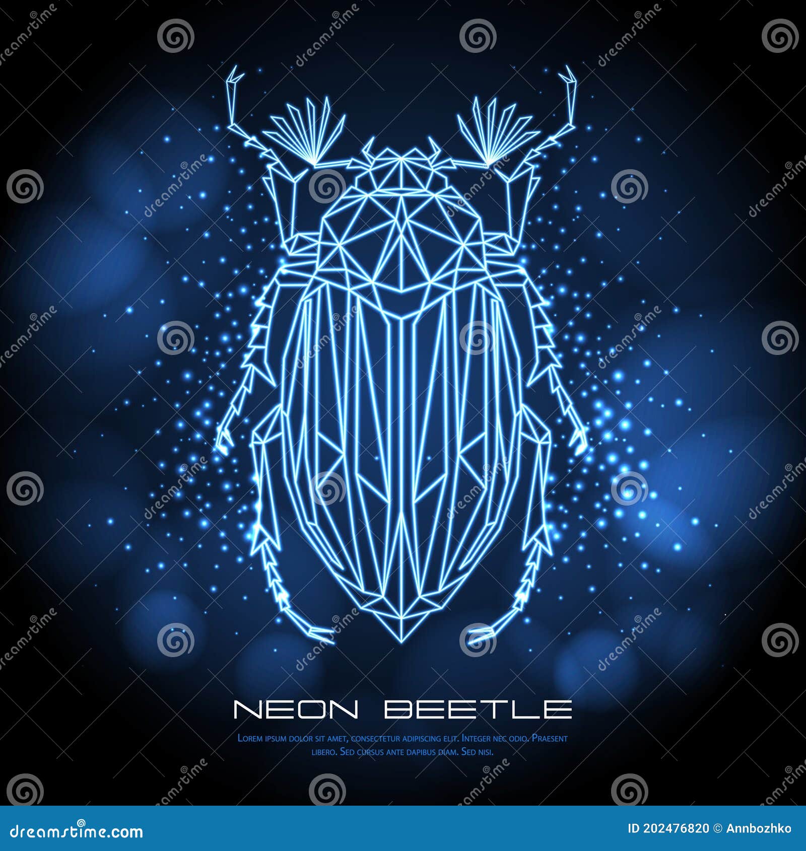 Abstract Neon Polygonal Triangle June Beetle. Bug Neon Sign ...