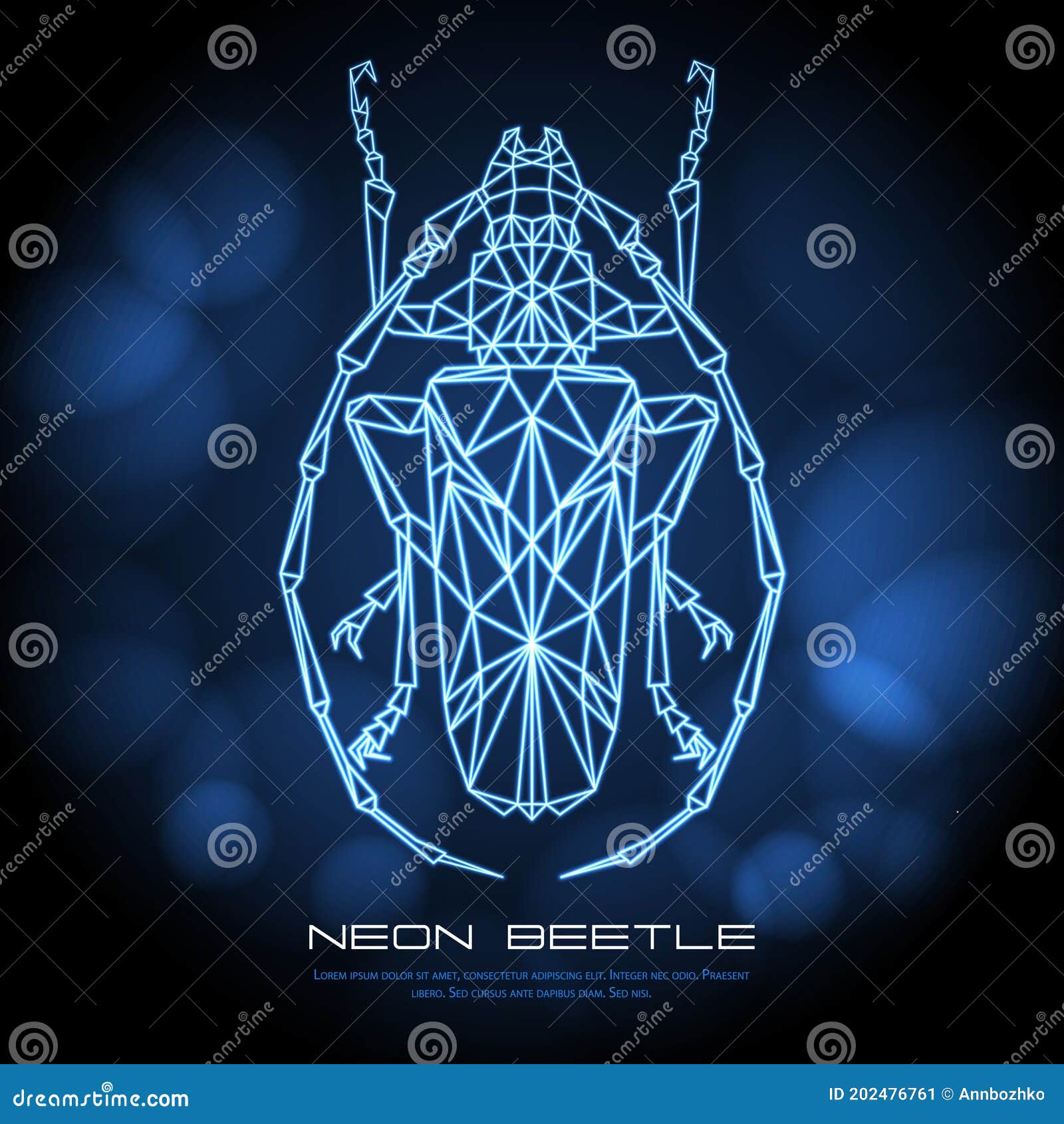 Abstract Neon Polygonal Triangle Longhorn Beetle. Bug Neon Sign ...