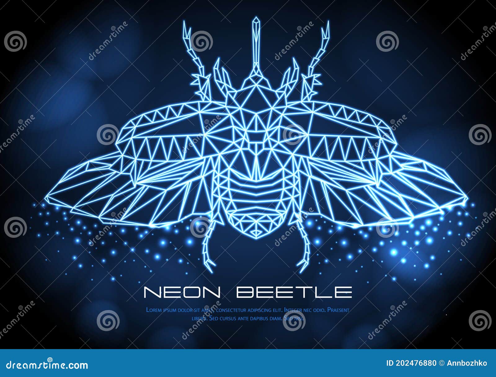 Abstract Neon Polygonal Triangle Rhinoceros Beetle. Bug Neon Sign ...