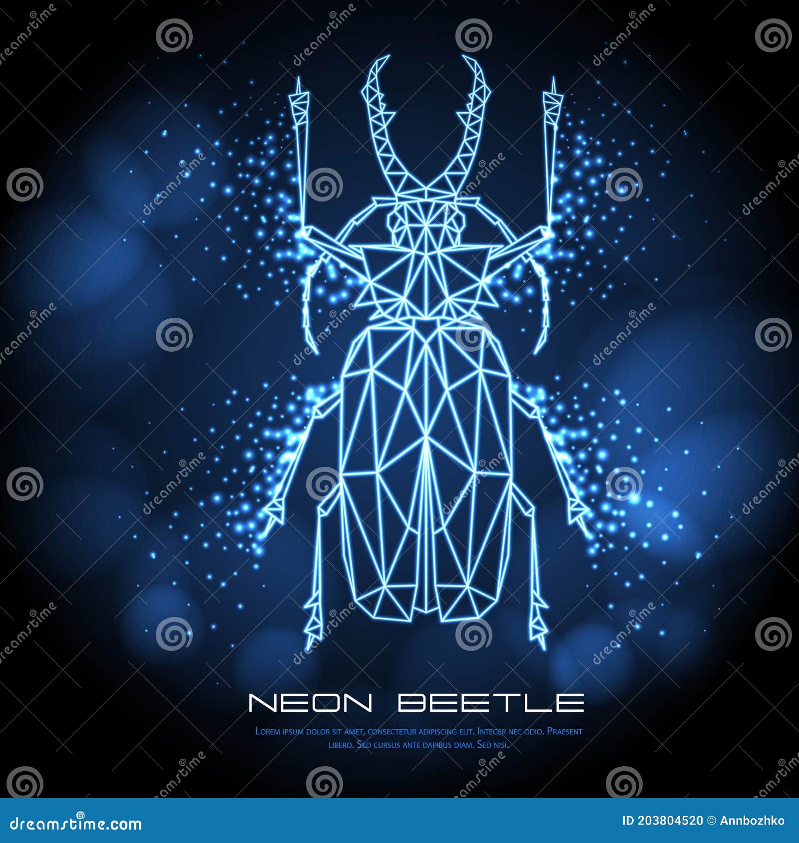 Abstract Neon Polygonal Triangle Sabertooth Longhorn Beetle. Bug Neon ...
