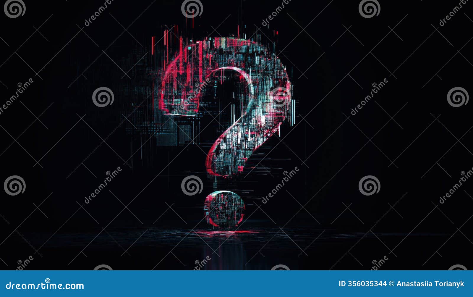 Abstract Neon Question Mark with Glitch Effect on Black Background ...
