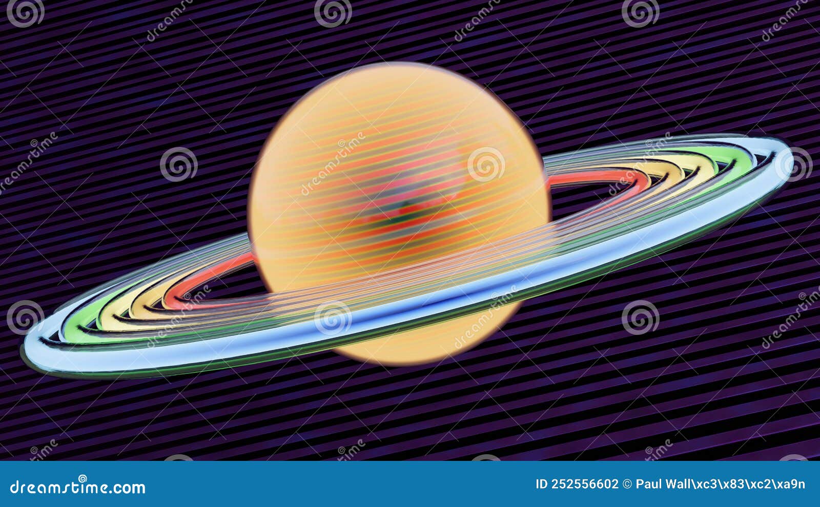 Abstract Neon Saturn Planet. 3D Rendering. Stock Illustration ...