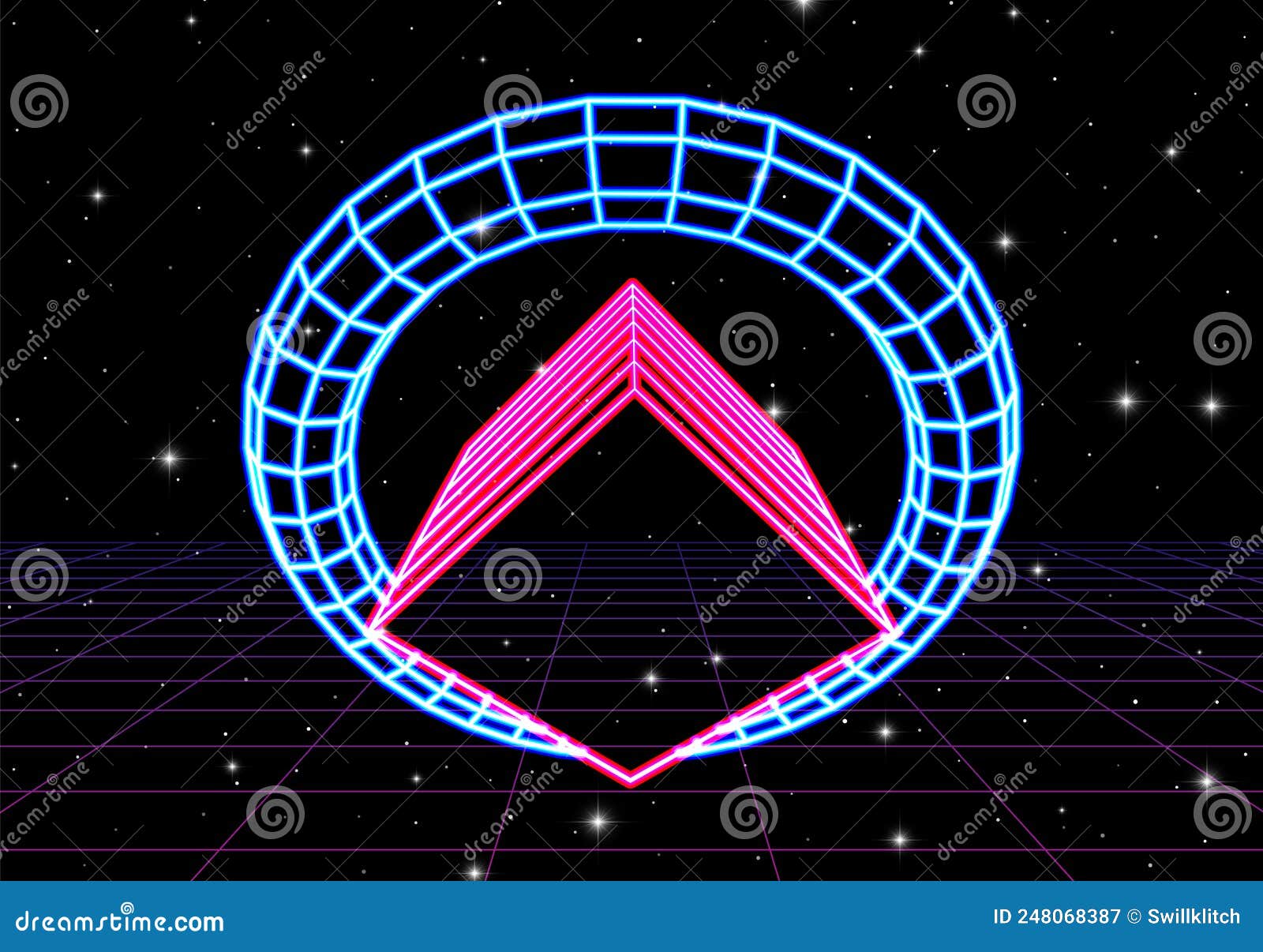 Abstract Neon Shapes in Retro Space. 80s or Synthwave Styled Neon ...