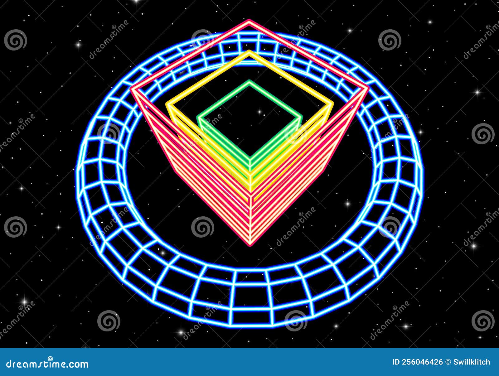 Abstract Neon Shapes in Retro Space. 80s or Synthwave Styled Neon ...