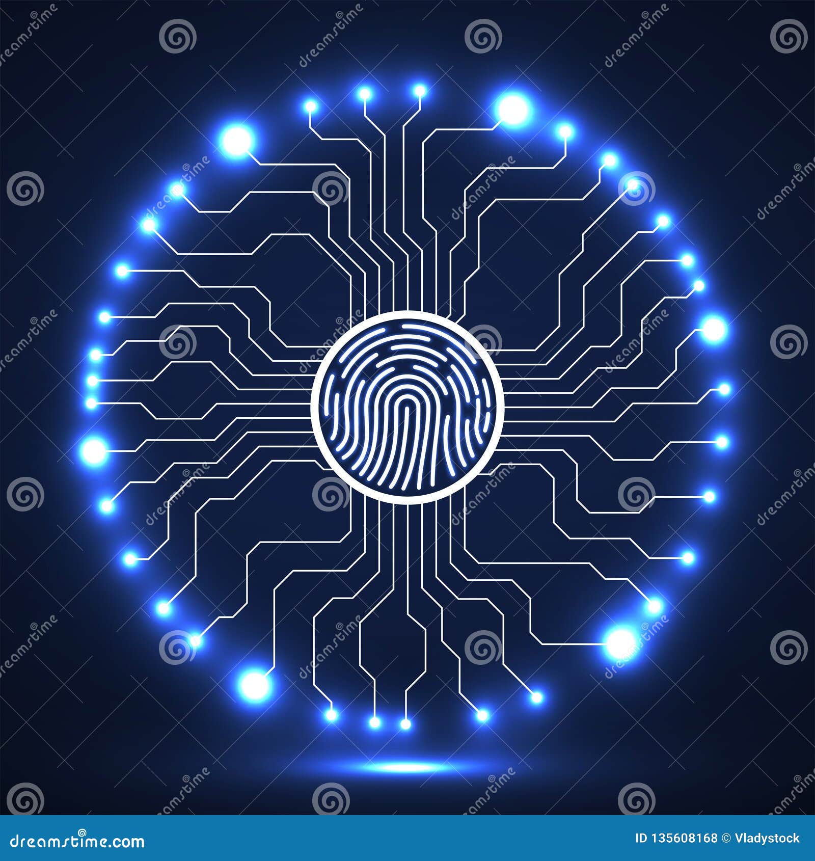 Abstract Neon Sign Fingerprint With Circuit Board Vector Illustration ...