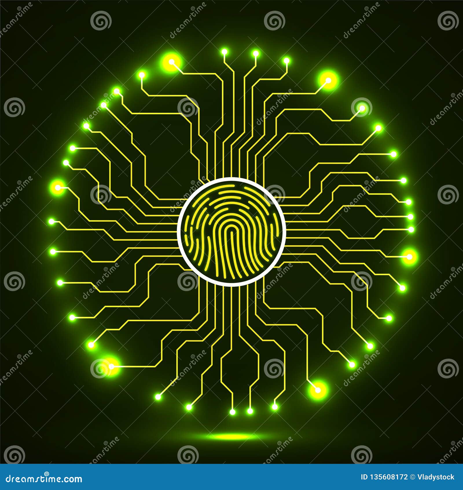 Abstract Neon Sign Fingerprint with Circuit Board Stock Vector ...