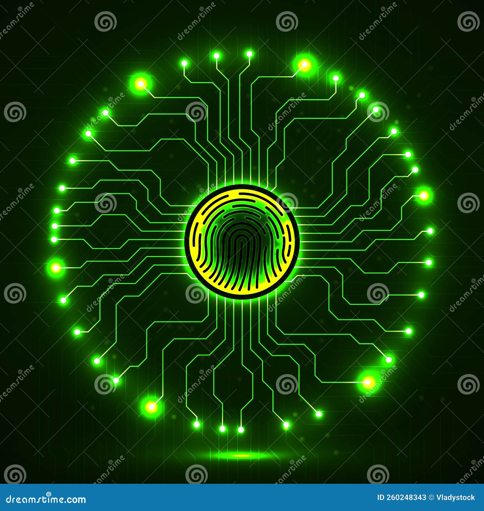 Abstract Neon Sign Fingerprint With Circuit Board By Circumference ...